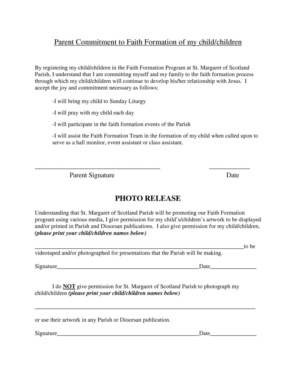 Student Photo Release Form | St. Margaret of Scotland R.C. Church